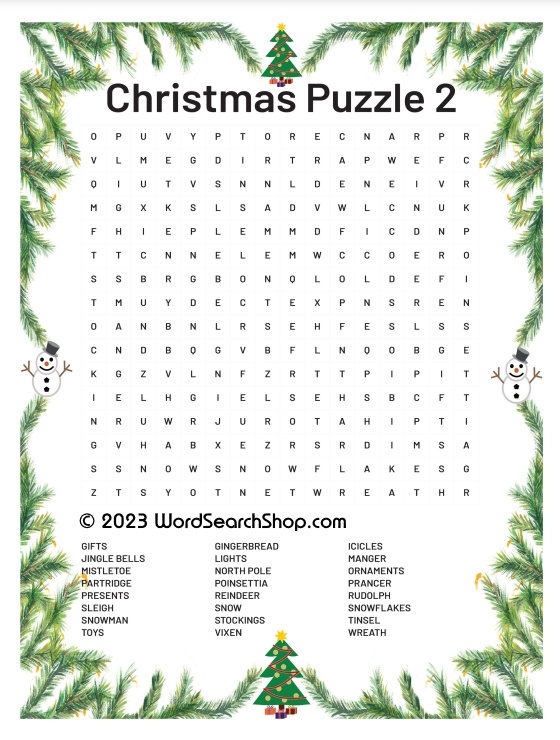 Printable Christmas Word Search For Free - Word Search Shop